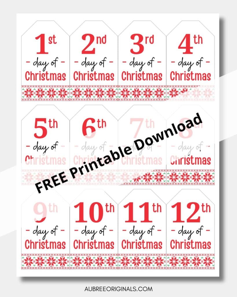12 Days of Christmas Free Printable Gift Tags - Aubree Originals