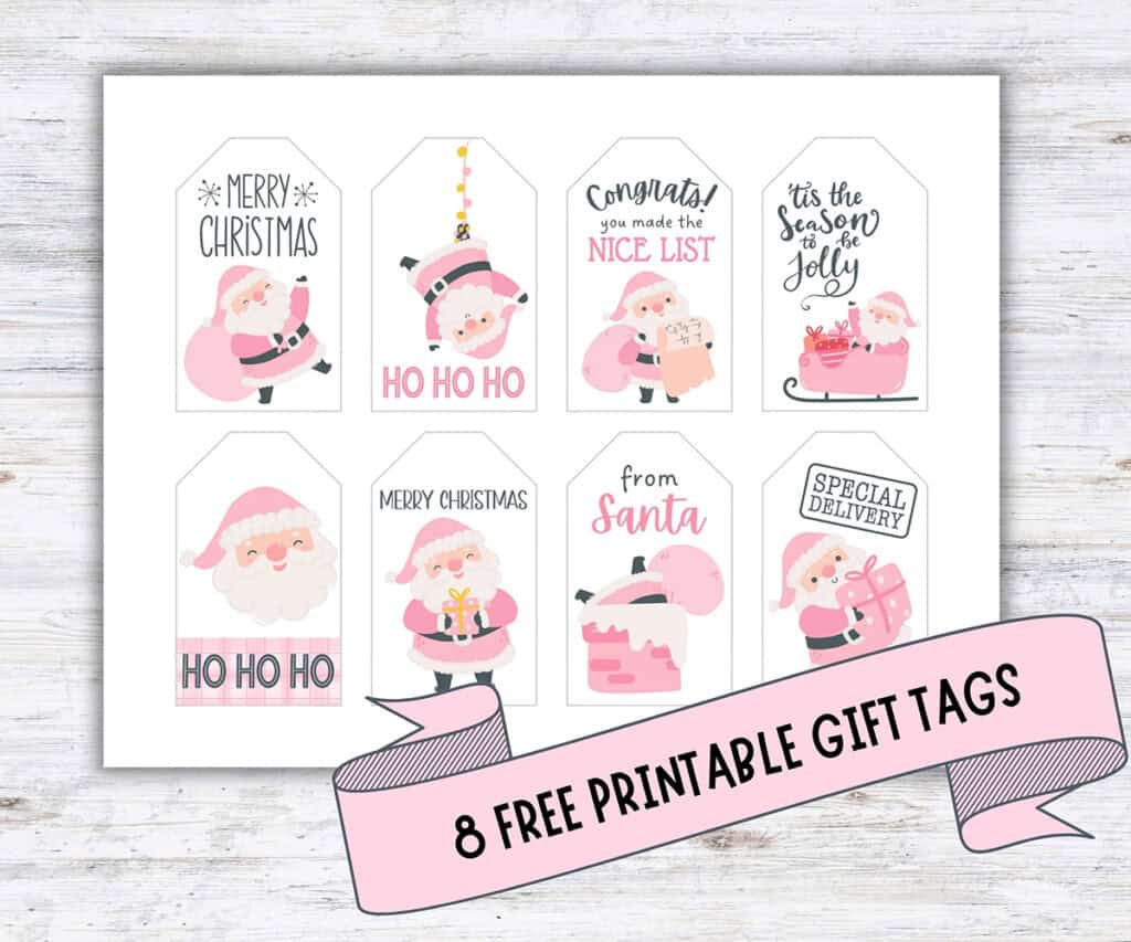 Free Printable Pink Santa Gift Tags - Aubree Originals